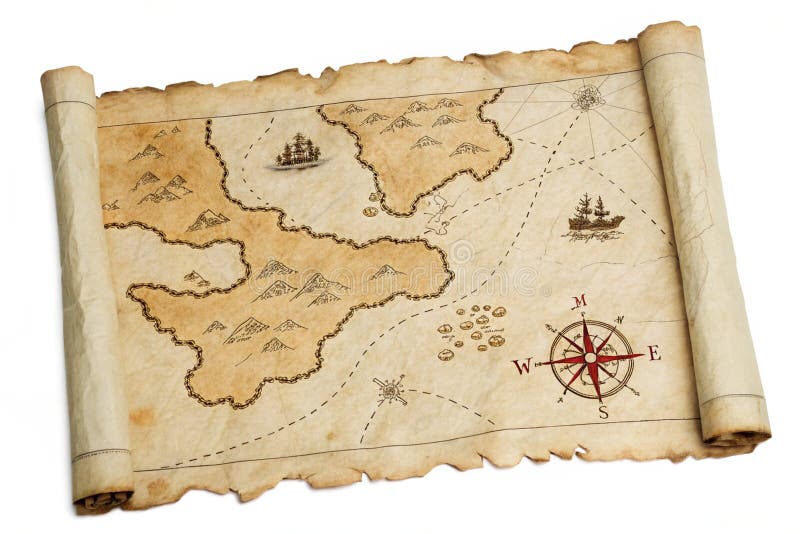 Old Pirates Treasure Map Isolated with Clipping Path Stock Illustration ...