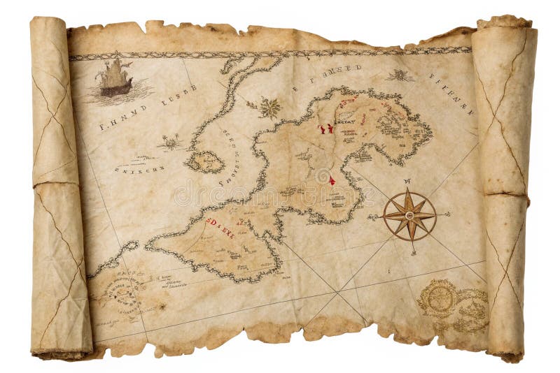 Old Pirates Treasure Map Isolated with Clipping Path Stock Illustration ...