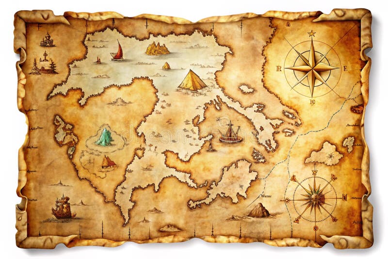 Old Pirates Treasure Map Isolated on White Stock Illustration ...