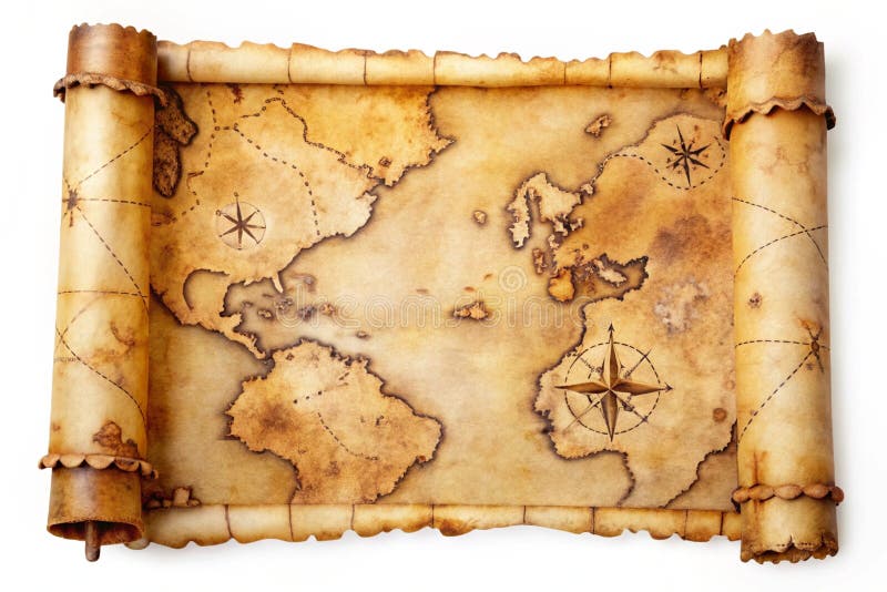 Old Pirates Treasure Scroll Map Isolated on White Stock Illustration ...