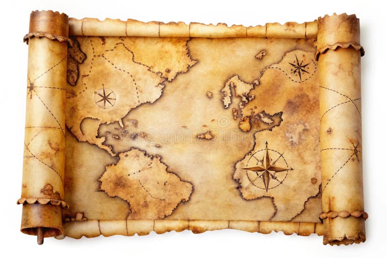 Old Pirates Treasure Scroll Map Isolated on White Stock Illustration ...