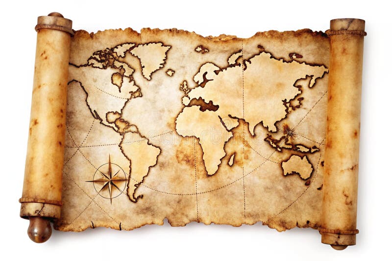 Old Pirates Treasure Scroll Map Isolated on White Stock Illustration ...