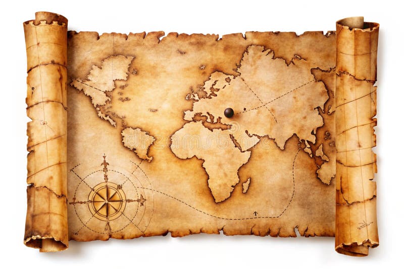 Old Pirates Treasure Scroll Map Isolated on White Stock Illustration ...