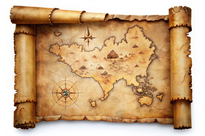 Old Pirates Treasures Map Scroll Isolated Stock Illustration ...