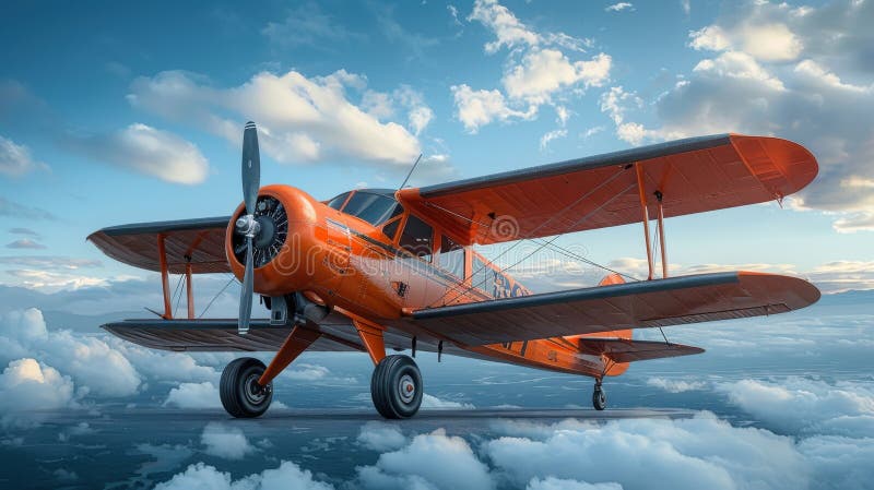 An Old Plane with Two Rows of Wings in the Sky Stock Photo - Image of ...