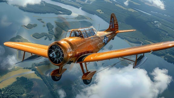An Old Plane with Two Rows of Wings in the Sky Stock Photo - Image of ...