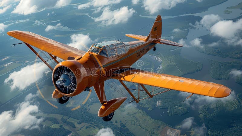 An Old Plane with Two Rows of Wings in the Sky Stock Image - Image of ...