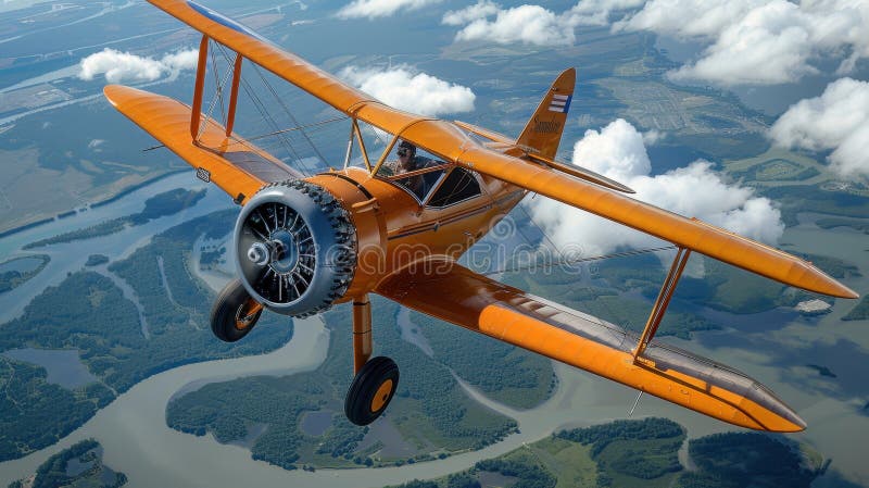 An Old Plane with Two Rows of Wings in the Sky Stock Image - Image of ...