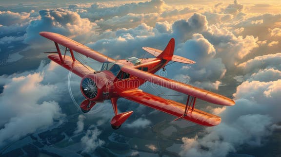 An Old Plane with Two Rows of Wings in the Sky Stock Image - Image of ...