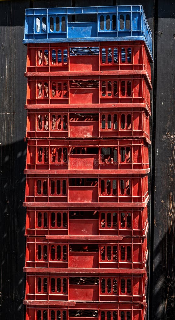 Old Plastic Bread Crates Stacked Stock Photo - Image of background ...