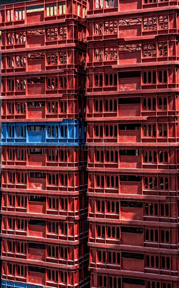 Old Plastic Bread Crates Stacked Stock Image - Image of handle ...
