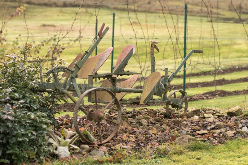 An Old Ploughing Tool. Two-row Rotary Plough for Ploughing Stock Photo ...