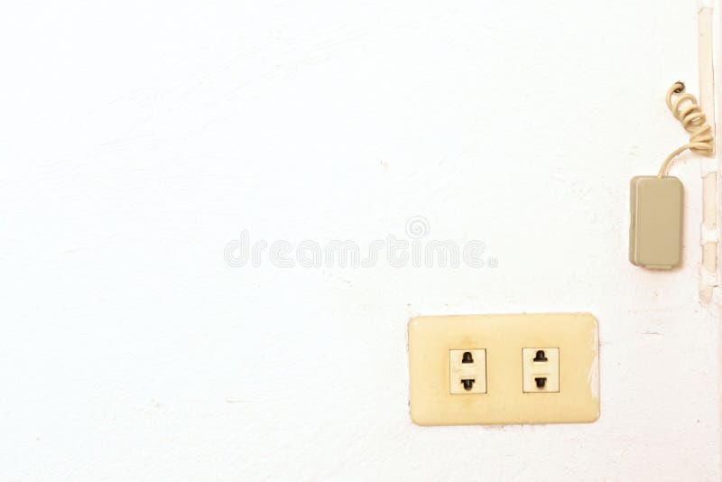Old Plug and Phone Connect Box on Wall Stock Photo - Image of plug ...