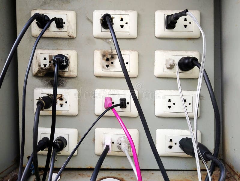 Old Plug the Power Cord on Old Panel Outlet. Stock Image - Image of ...