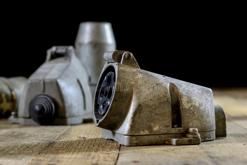 Old Plug and Socket High Voltage. Old Electrical Accessories. Wooden ...