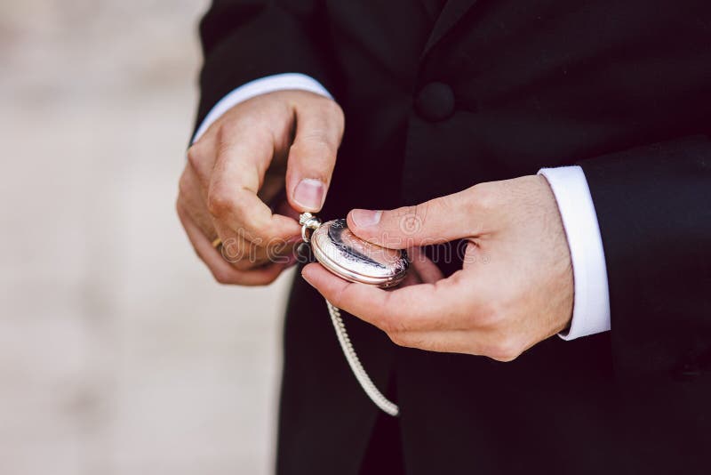 Old Pocket Watch in the Hands of a Man Stock Image - Image of hand ...