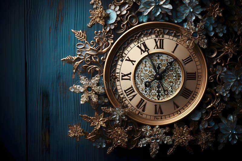 Old Pointer Clock on a Wooden Background Decorated with Colorful ...