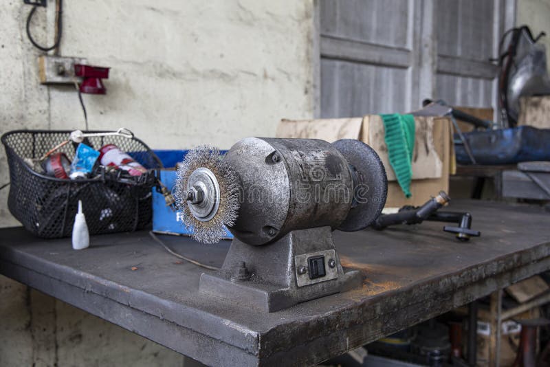 Old Polishing Machine on Steel Table at Workshop Background Stock Image ...