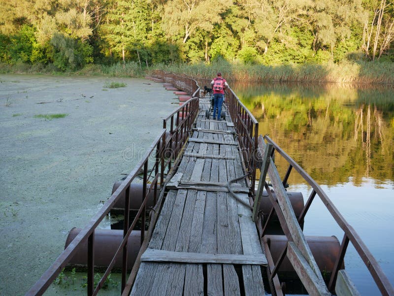 The Old Pontoon Bridge Across the River Stock Photo - Image of travel ...