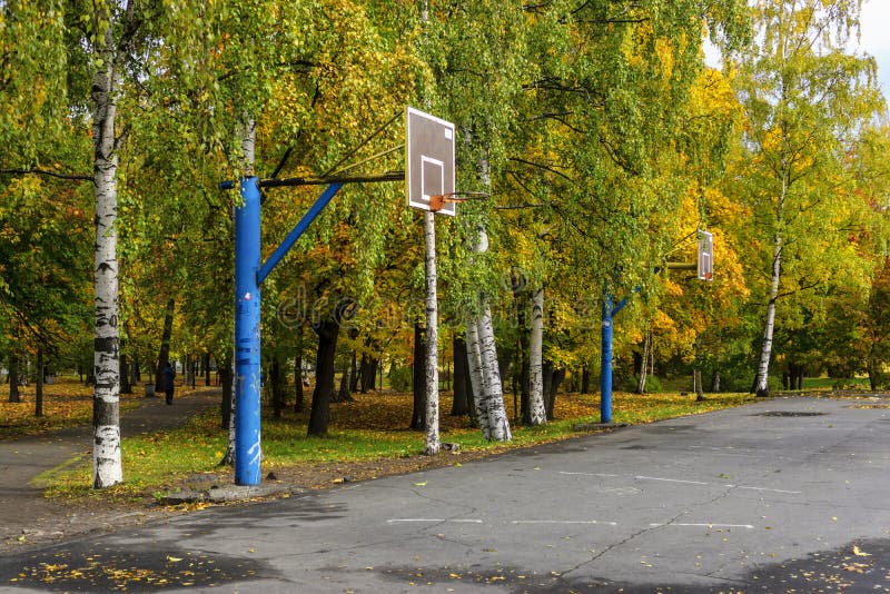 Old Poor Basketball Playground in Autumn Park Stock Image - Image of ...