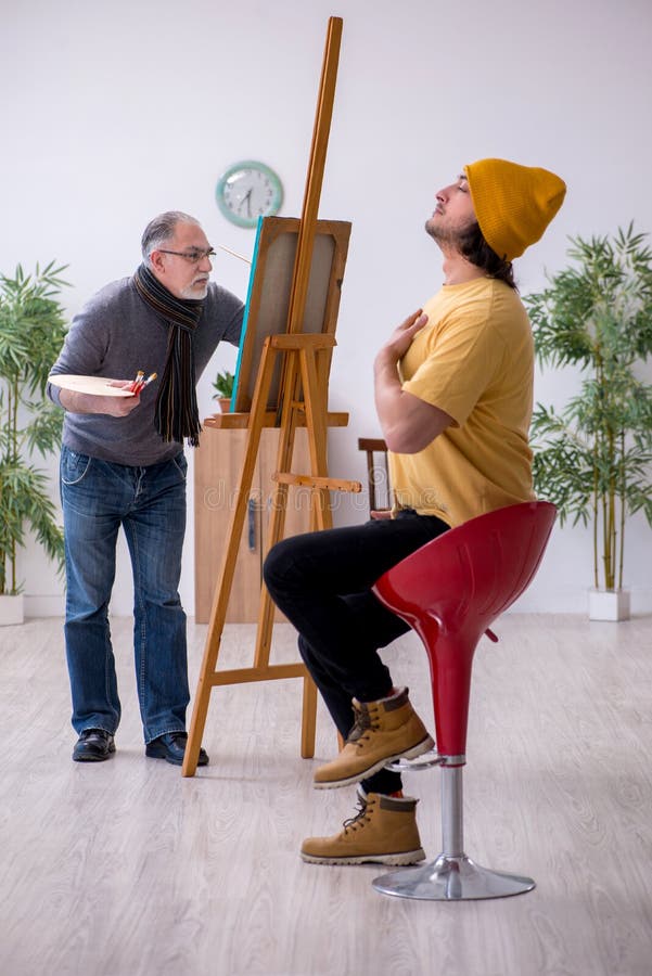 Old Portraitist and Young Male Model Stock Image - Image of artwork ...