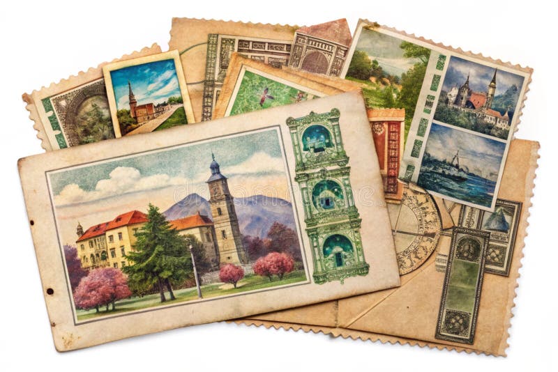 Old Post Card and Stamp Collection Isolated Stock Illustration ...