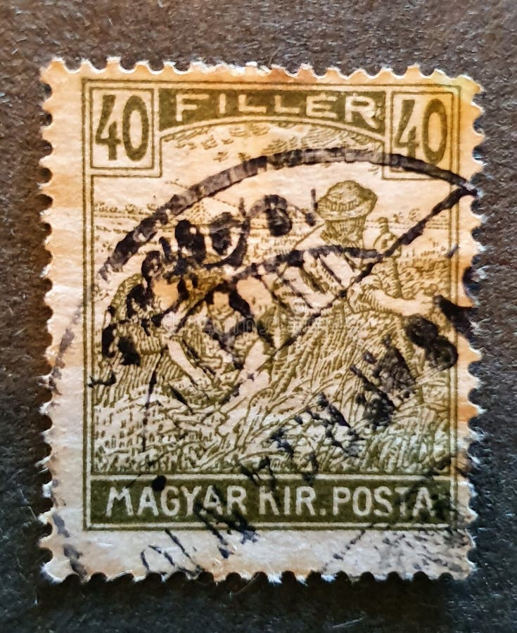 An Old Postage Stamp from Hungary 1917 with the Image of Some Peasants ...