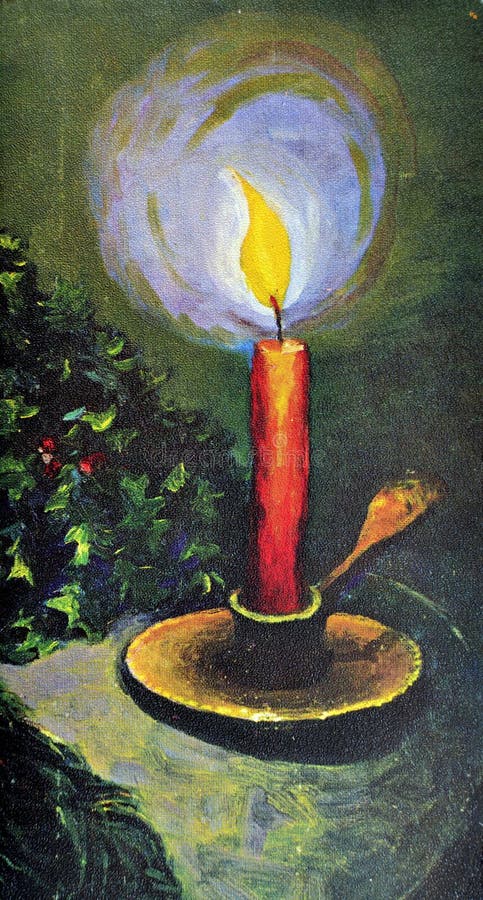 Old Postcard with a Festive Motif of a Lighted Candle Stock ...