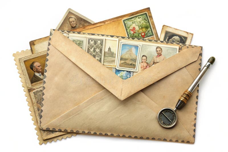 Old Postcard, Mail Envelope, Open Letter, Stamp Collection Isolated ...
