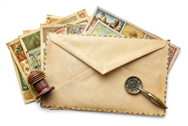 Old Postcard, Mail Envelope, Open Letter, Stamp Collection Isolated ...