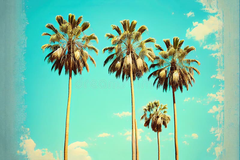 Old Postcard with Palm Trees Illustration. Generative AI Stock ...