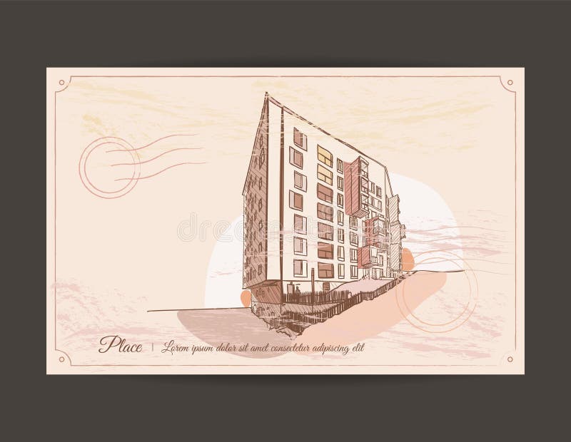 Old Postcard with a Picture of a Building. Stock Vector - Illustration ...
