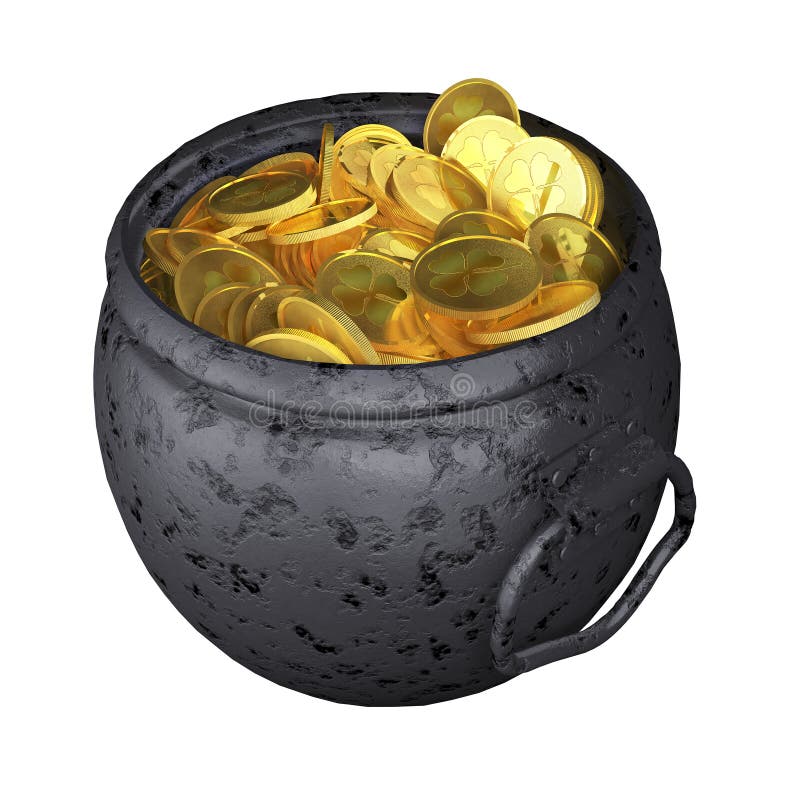 Old Pot of Gold Coins Isolated on White. Stock Illustration ...