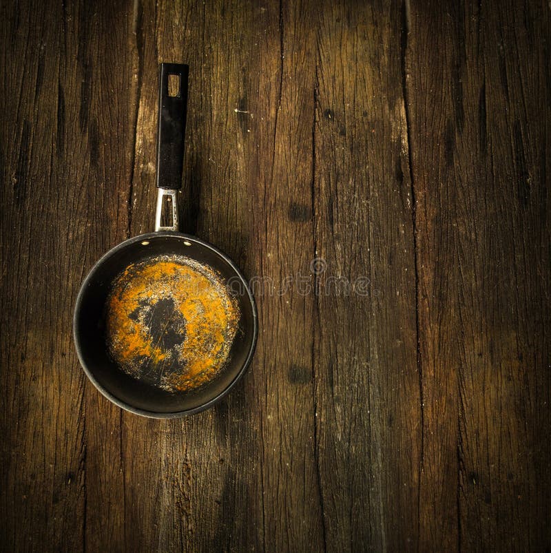 Old Pot of Rust with Handle on the Wood Backgrounds Stock Image - Image ...