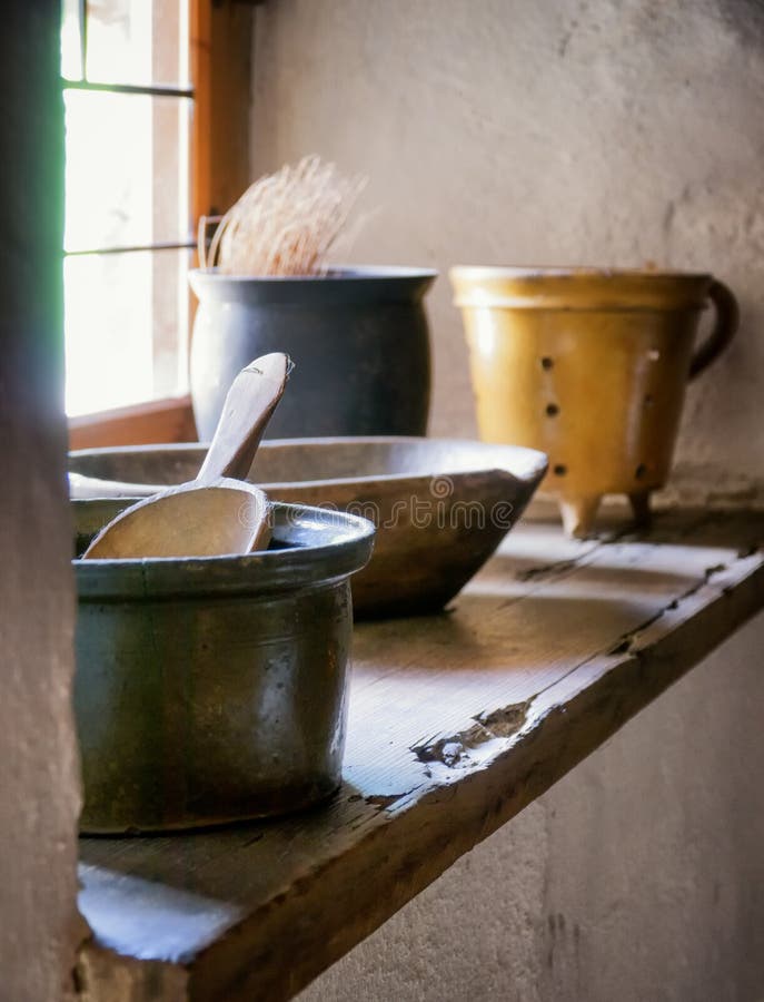 Old pottery stock photo. Image of flower, wooden, ledge - 51759786