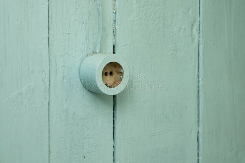 Old Power Sockets Mounted on the Blue Wall Stock Photo - Image of light ...