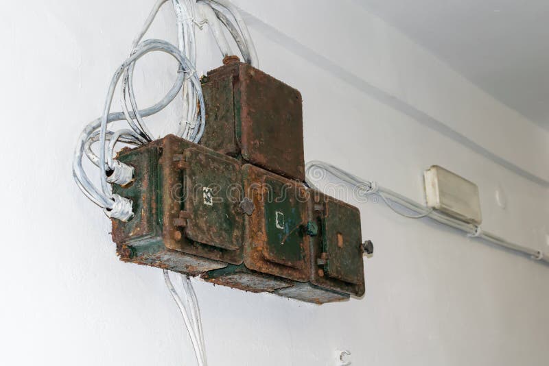 Old Power Switchboard Painted Green on a White Wall Stock Image - Image ...
