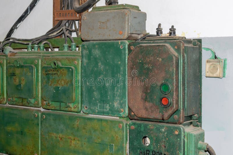 Old Power Switchboard Painted Green on a White Wall Stock Photo - Image ...