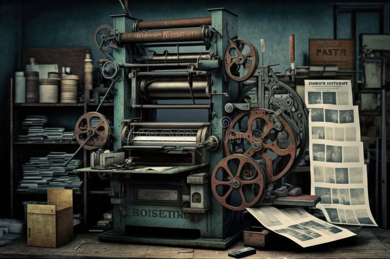 Old Press Printing Press. Created with Generative AI Technology. Stock ...