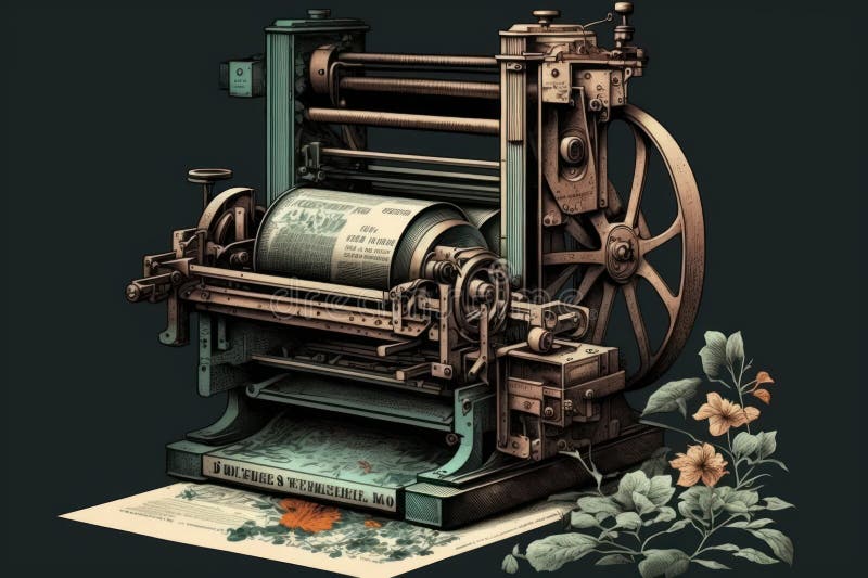 Old Press Printing Press. Created with Generative AI Technology. Stock ...