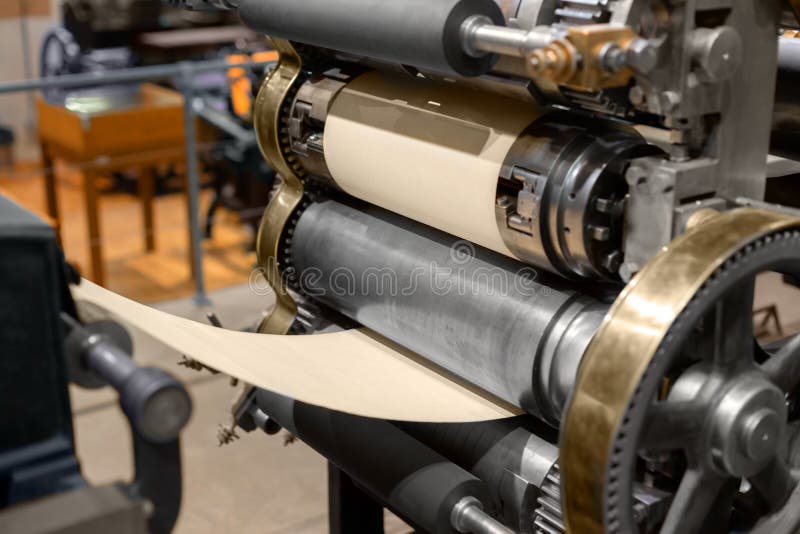 Old Press Printing Machine Closeup Stock Photo - Image of printshop ...