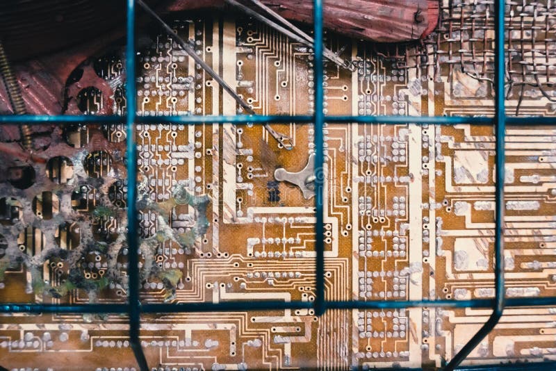 Old Printed Circuit Board with Microcircuits and Parts Stock Image ...