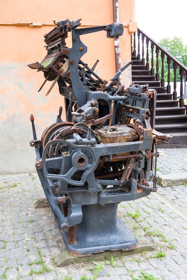 Old Printing Machine in the Courtyard of Lubart`s Castle. Lutsk Stock ...