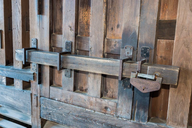 Old Prison Locked Wooden Key, Gate Lock Stock Photo - Image of ...
