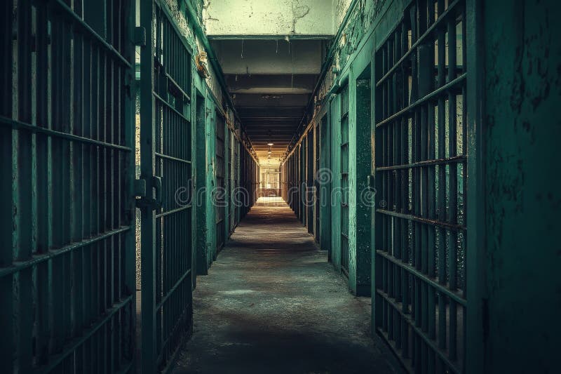 Old Prison with Long Dirty Corridor Stock Illustration - Illustration ...