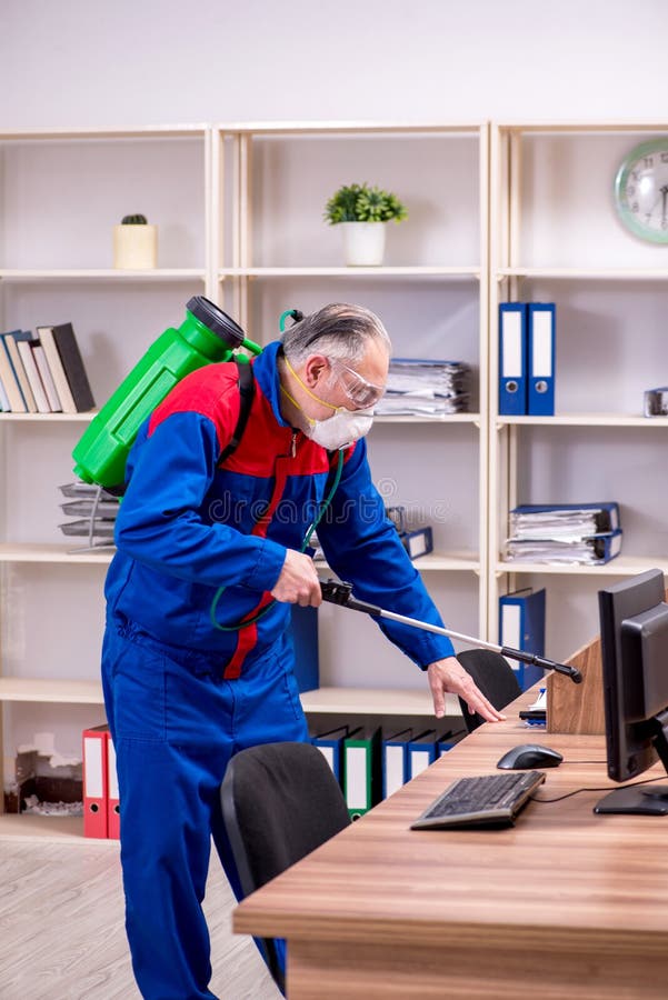 Old Professional Contractor Doing Pest Control in the Office Stock ...