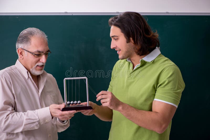 Old Professor Physicist and Young Student in the Classroom Stock Image ...