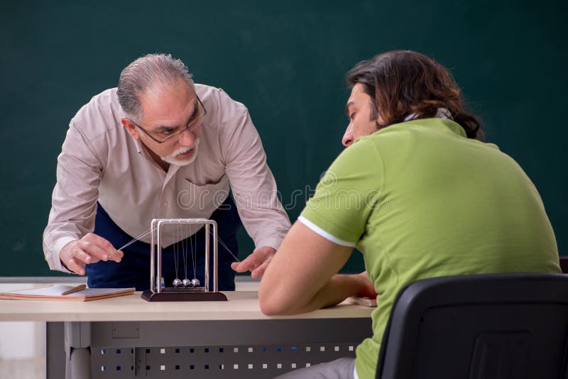 Old Professor Physicist and Young Student in the Classroom Stock Photo ...