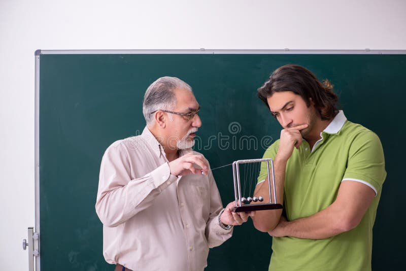Old Professor Physicist and Young Student in the Classroom Stock Photo ...