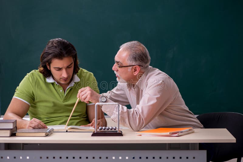 Old Professor Physicist and Young Student in the Classroom Stock Image ...